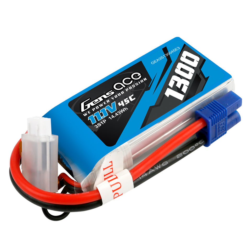 Gens Ace 1300mAh 45C 11.1V 3S1P Lipo Battery Pack With EC3 Plug For RC ...