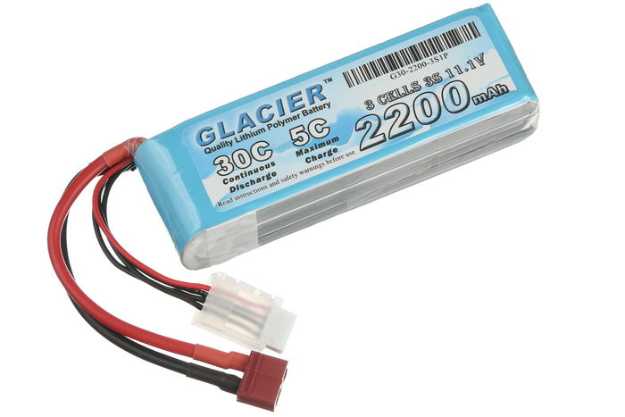 Glacier 30C 2200mAh 3S 11.1V LiPo Battery with T Plug – MPI Hobby